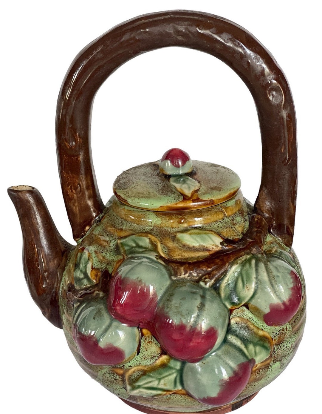 Rustic Ceramic 32 Ounce Teapot With Plum and Leaf Raised Relief and ...