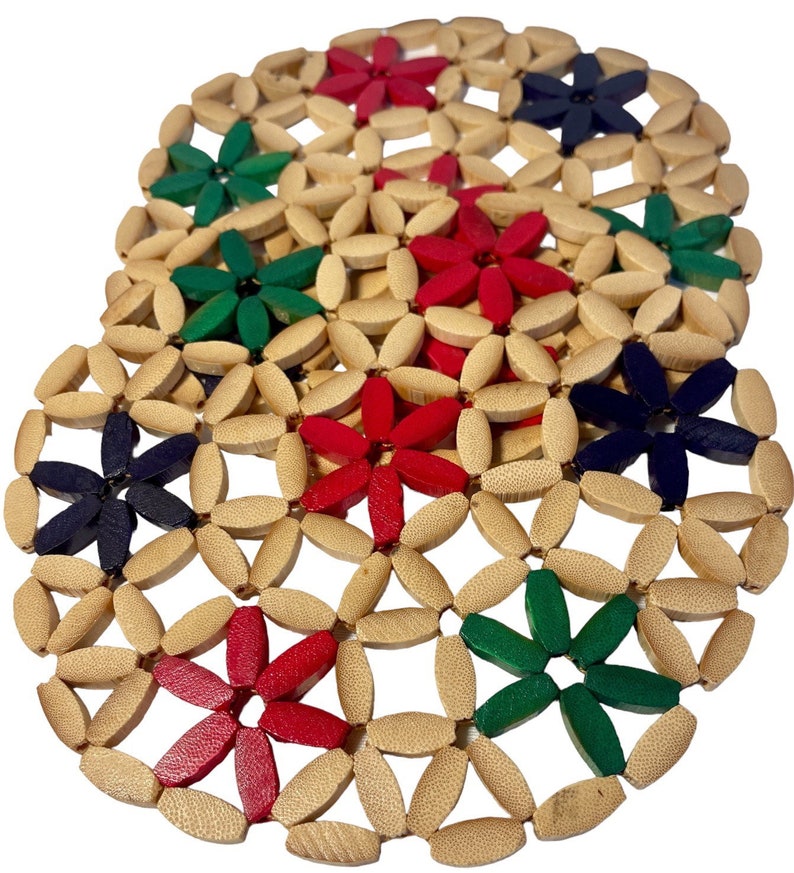 Vintage 2 Beaded Wooden Trivet Hot Pad or Wall Hanging Boho Wood Bead ...