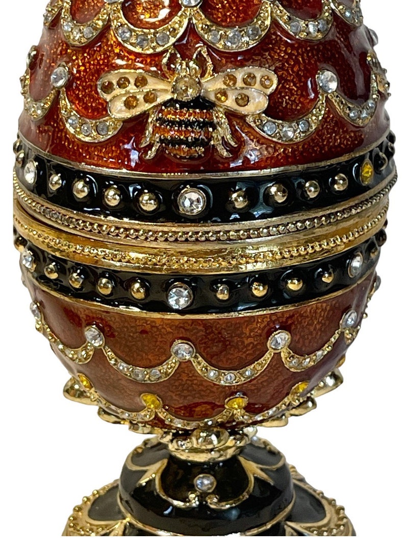 5 Egg Music Box Ruby & Black Enameled/ Metal/ Jeweled Rhinestones ...