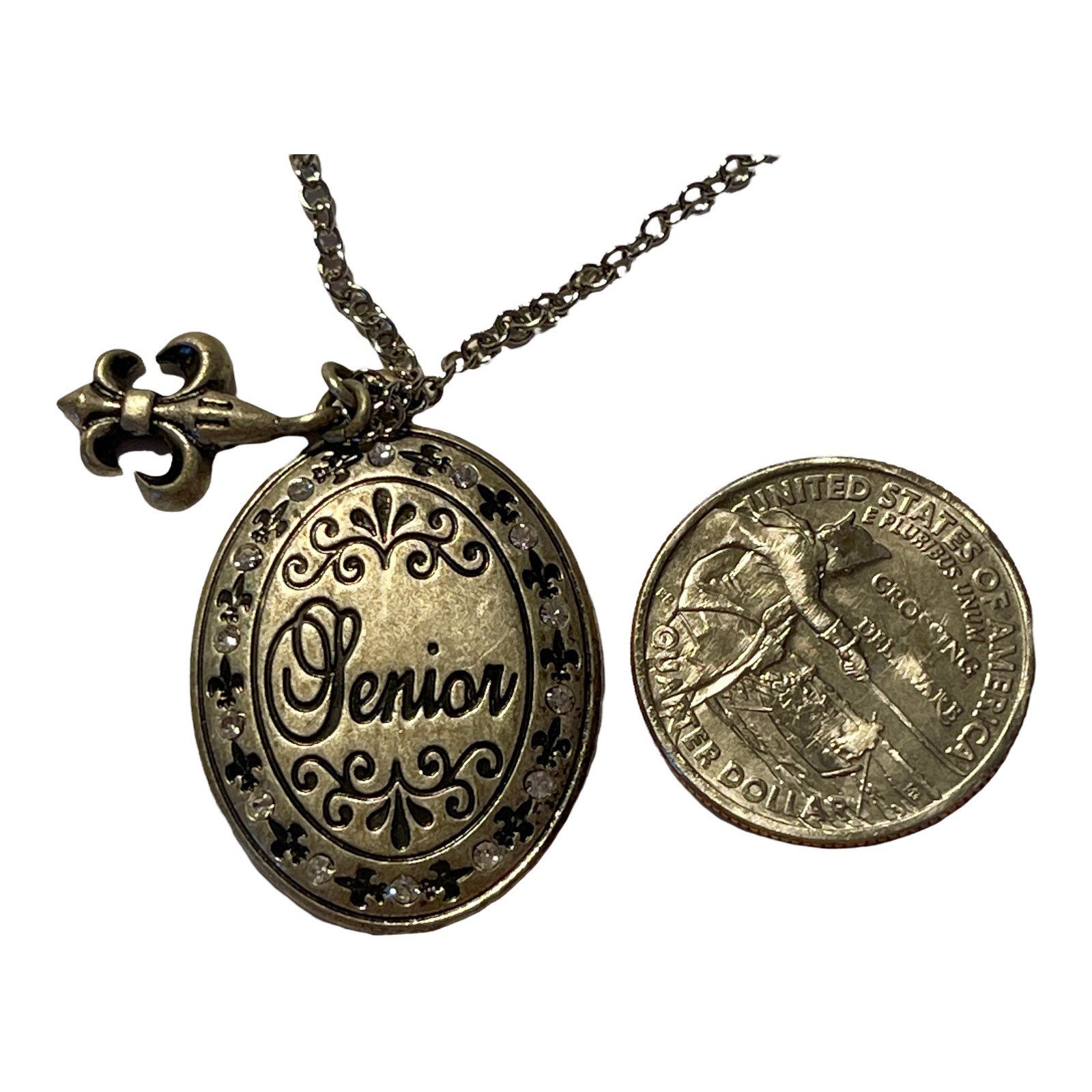 JOSTENS SENIOR Rhinestone Crystal Accents Antiqued Silver Tone Pendant ...