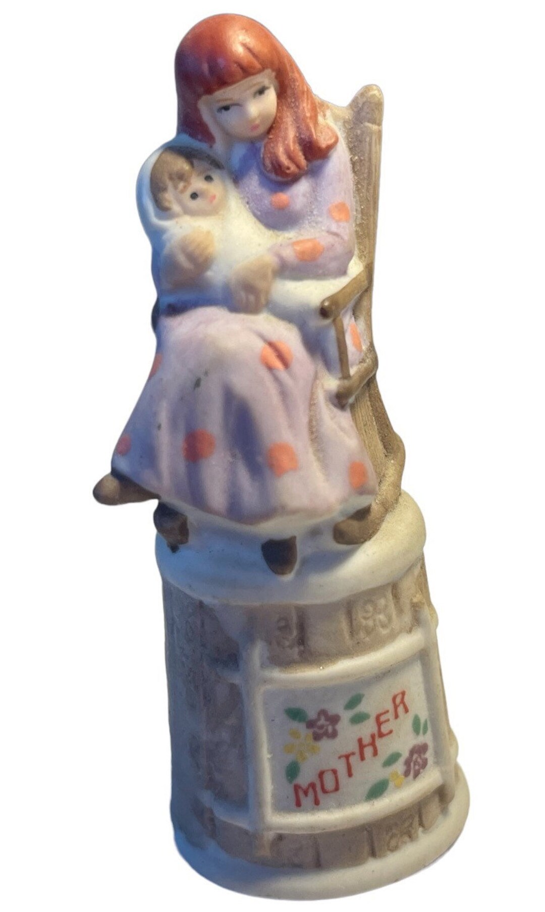 ENESCO Porcelain Miniature Thimble Mother Holding Baby in A Rocking ...