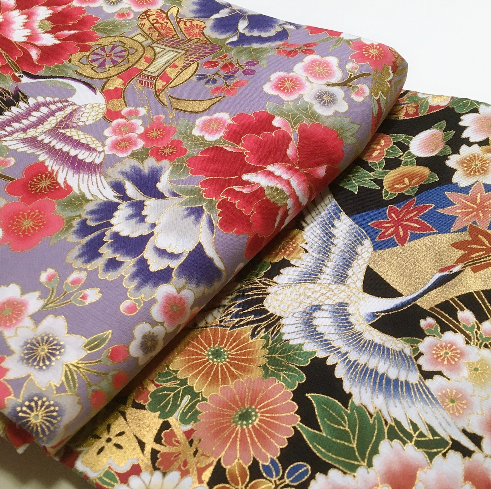 Japanese Print Fabric Crane Sensu flower by the half meter | Etsy