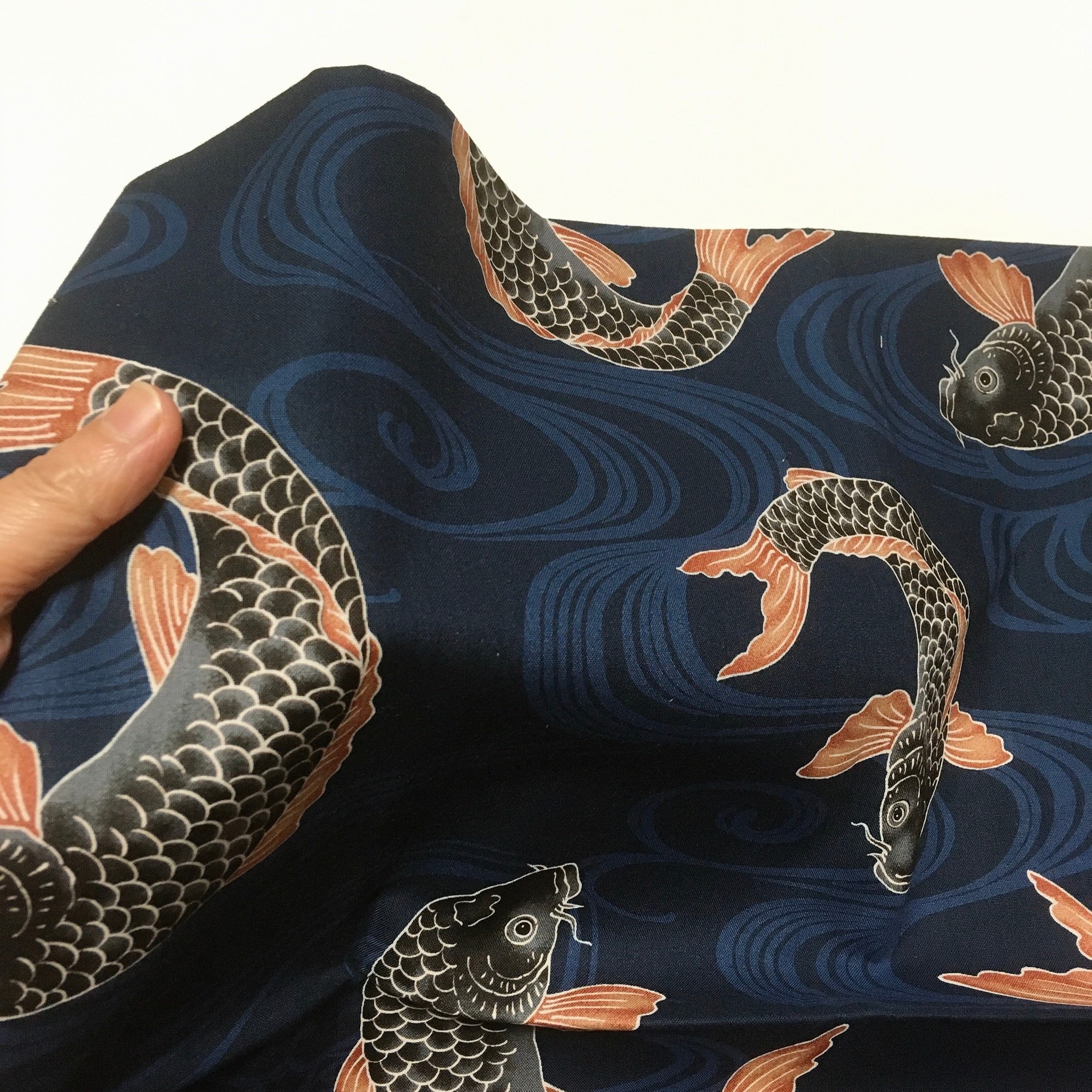 Japanese Fabric Cloth KOI Carp Cotton Print Asian Black | Etsy