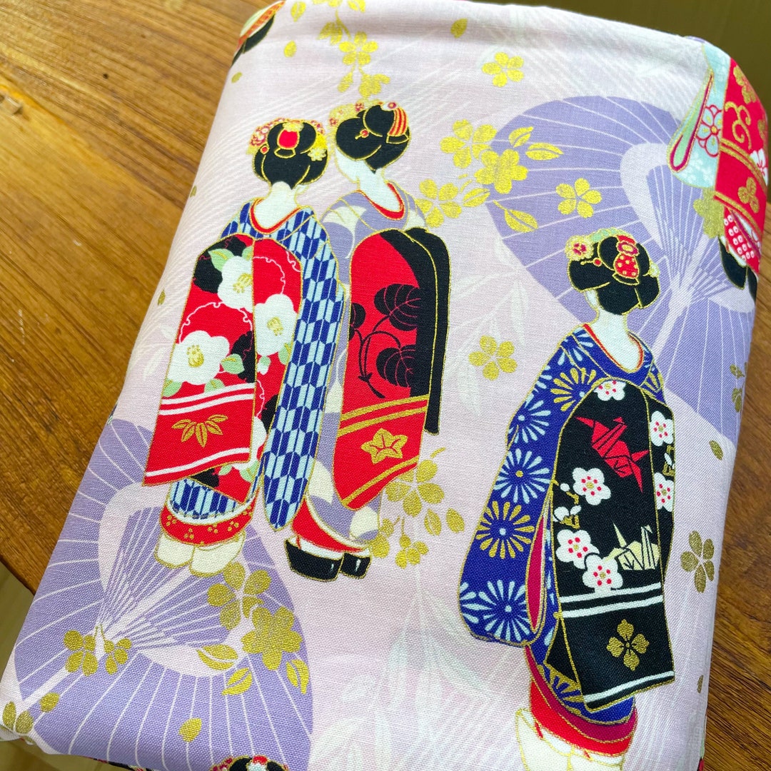 Japanese Fabric Geisha W110cm by the Meter/ Yard 50cm Cotton Print Pink ...