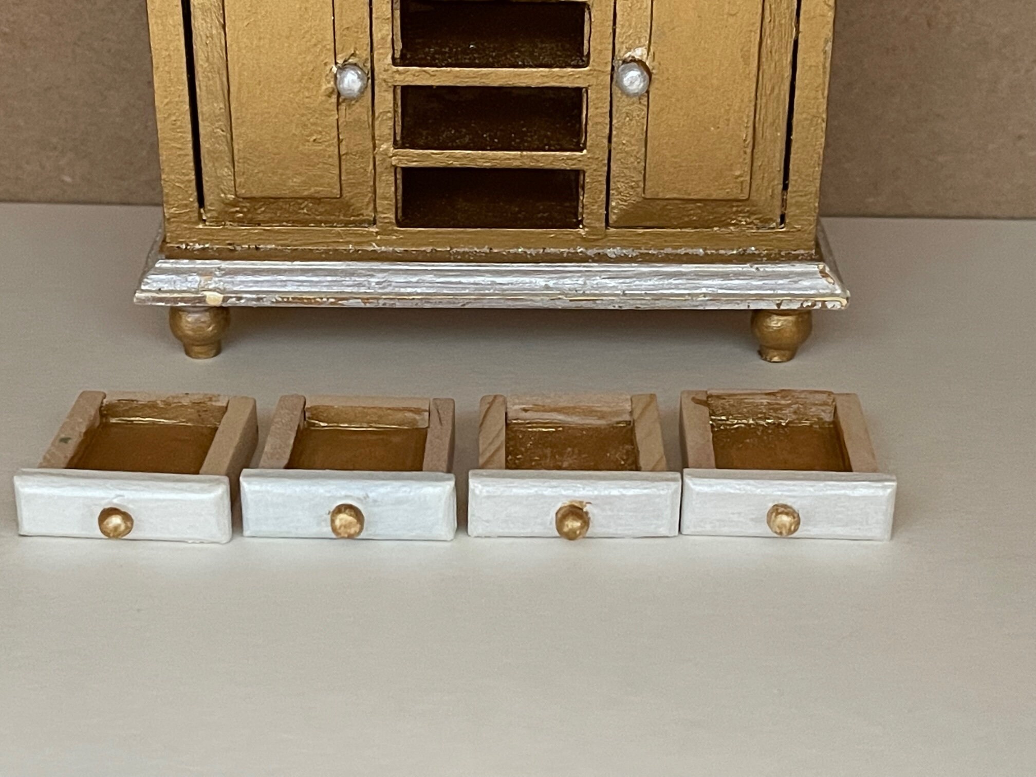 Elegant Hutch Done in Creamy White and Gold With Soft Glitter - Etsy