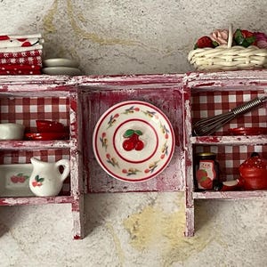 Cherry Themed Upper Wall Cabinet Crackled and Distressed With Shelves ...