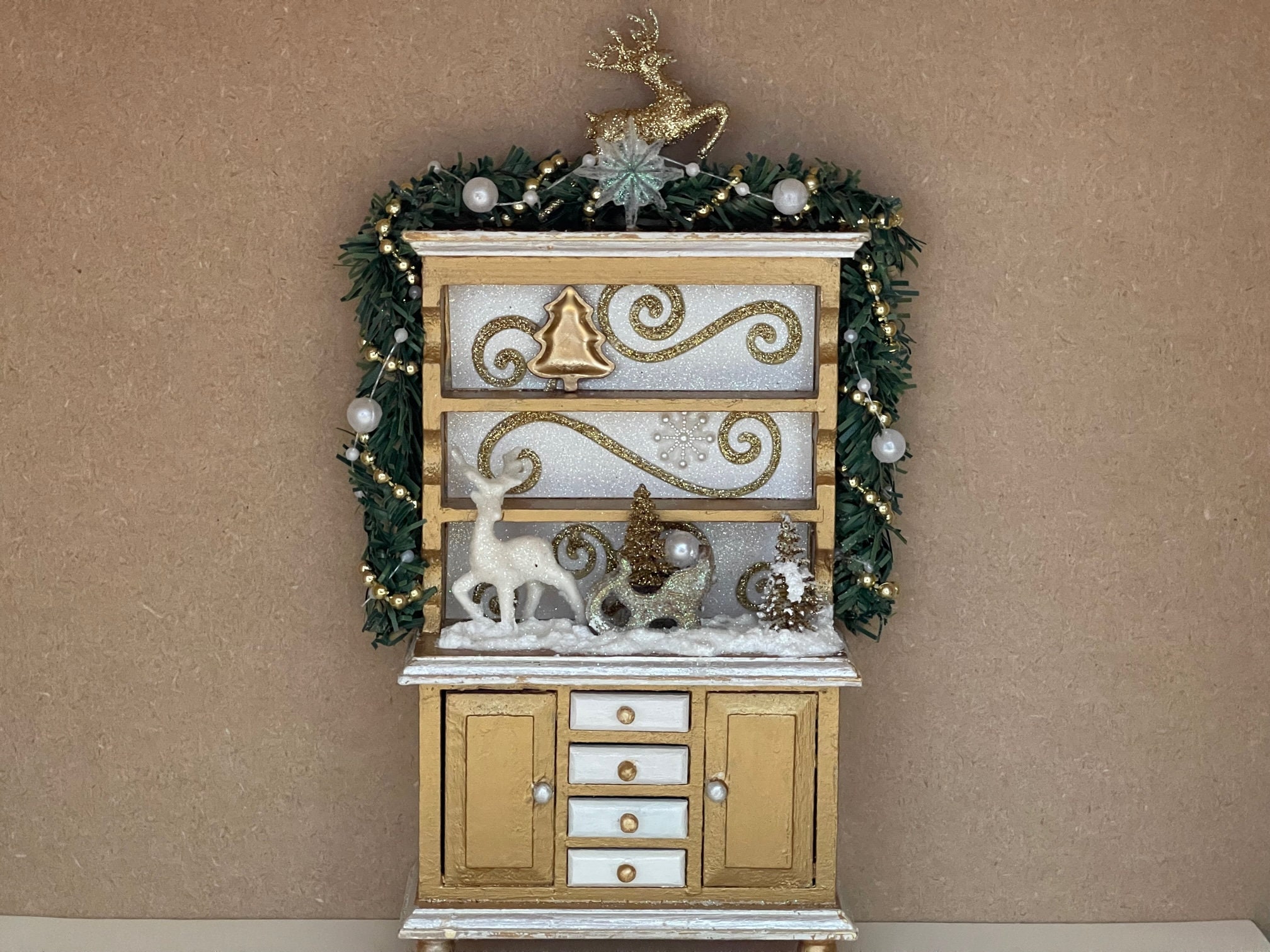 Elegant Hutch Done in Creamy White and Gold With Soft Glitter - Etsy