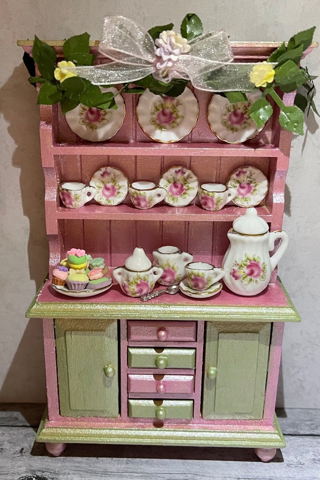 How Romantic! Hutch Done in a Beautiful Pearl Sage Green and Pink. the ...