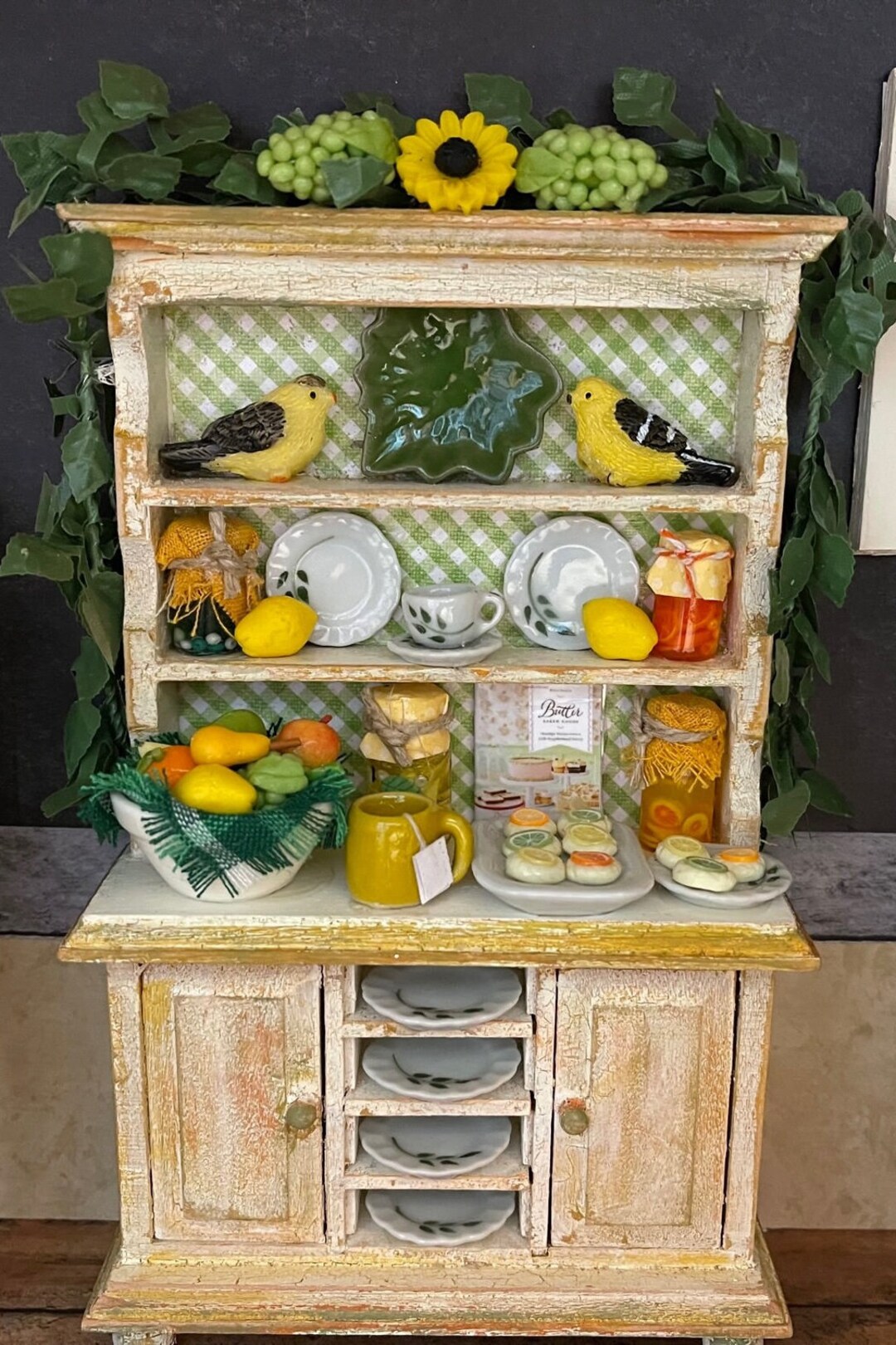 Citrus Colored Hutch With Spring/summer in Mind Birds, Cookies, Bowl of ...
