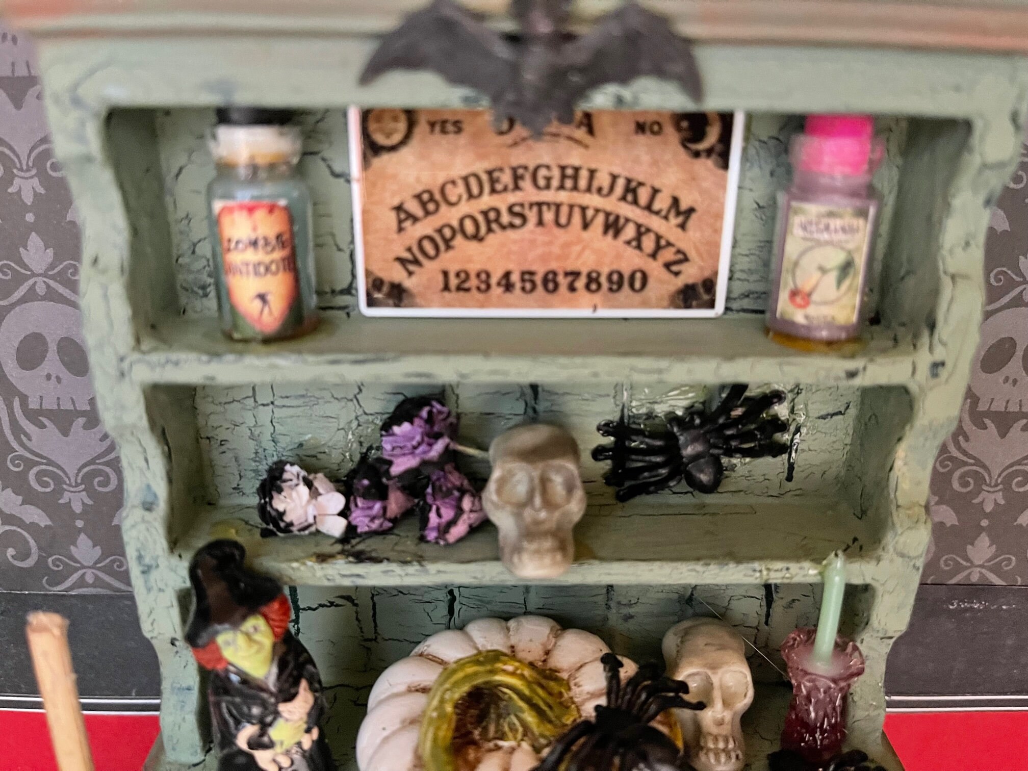 1:12 Scale Gothic, Halloween Hutch in Crackle Finish Green Hand ...