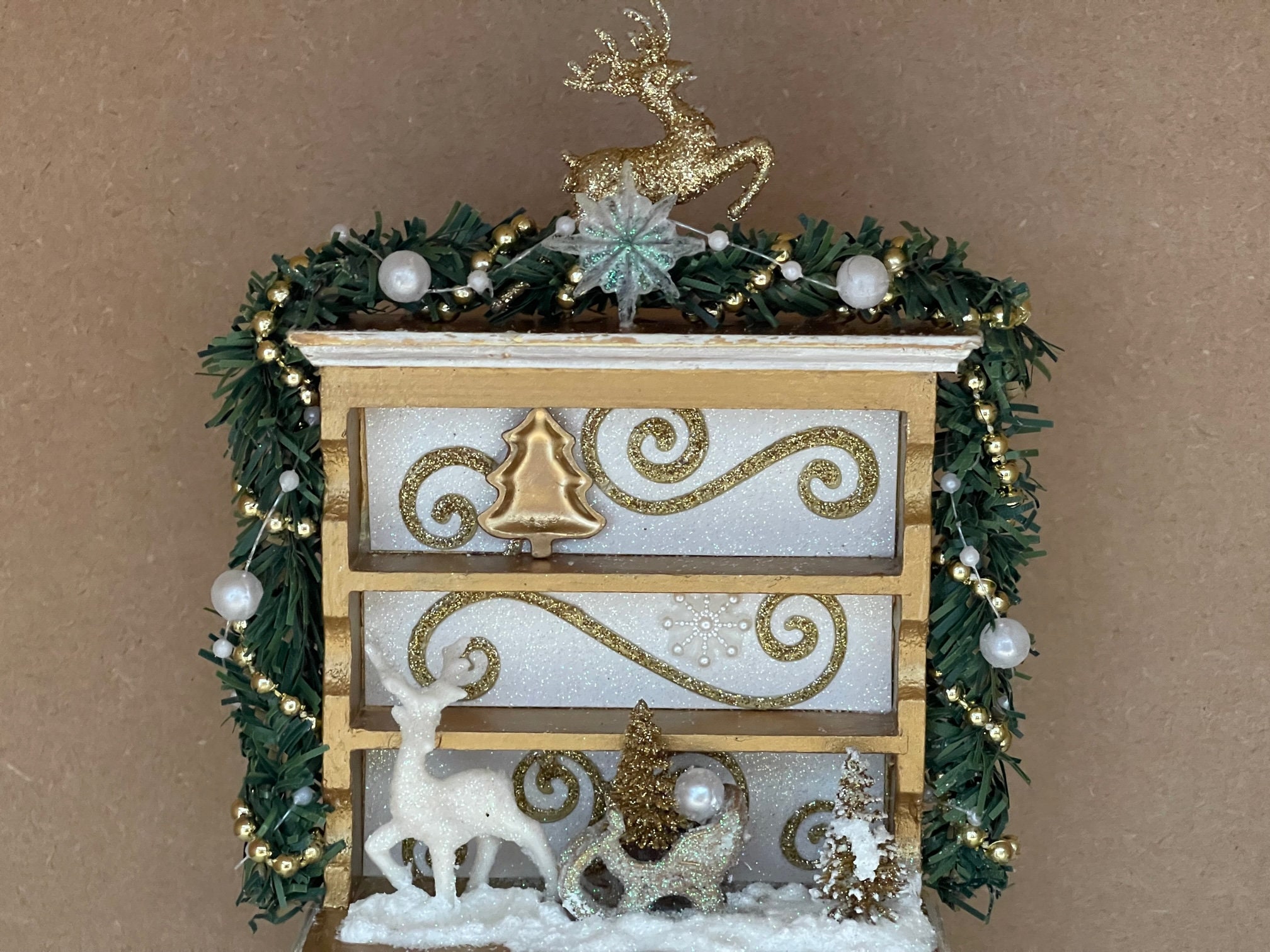 Elegant Hutch Done in Creamy White and Gold With Soft Glitter Accents ...