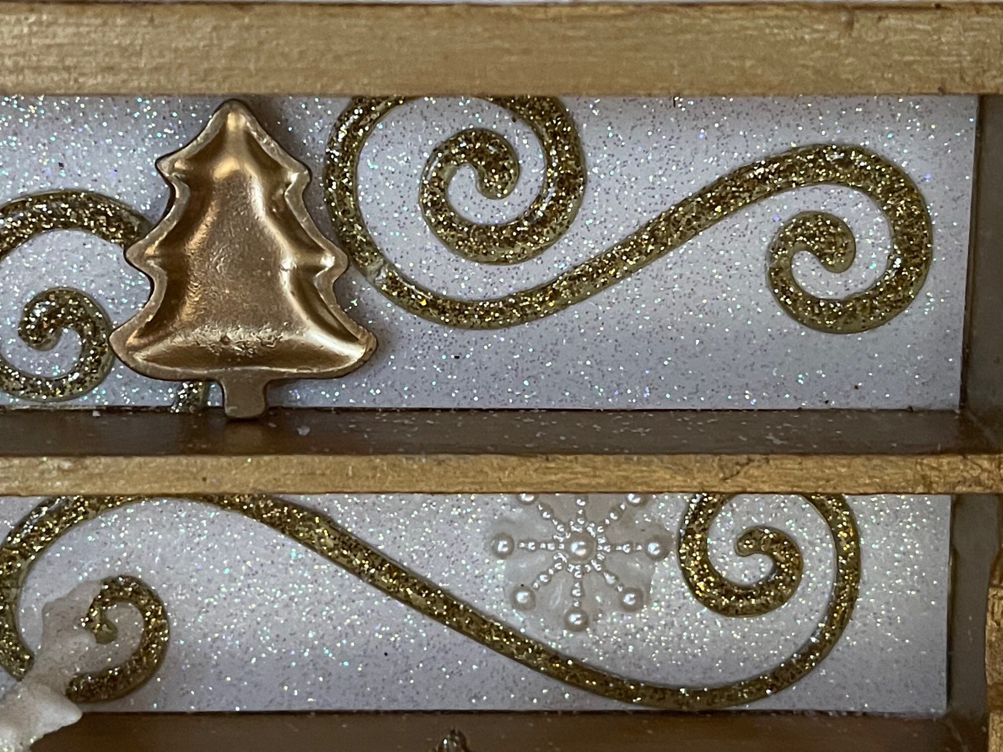 Elegant Hutch Done in Creamy White and Gold With Soft Glitter Accents ...