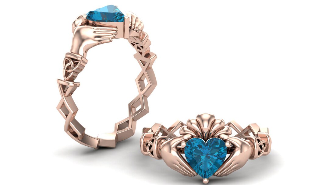 Vintage Claddagh Women Engagement Ring Natural London Blue Topaz ...
