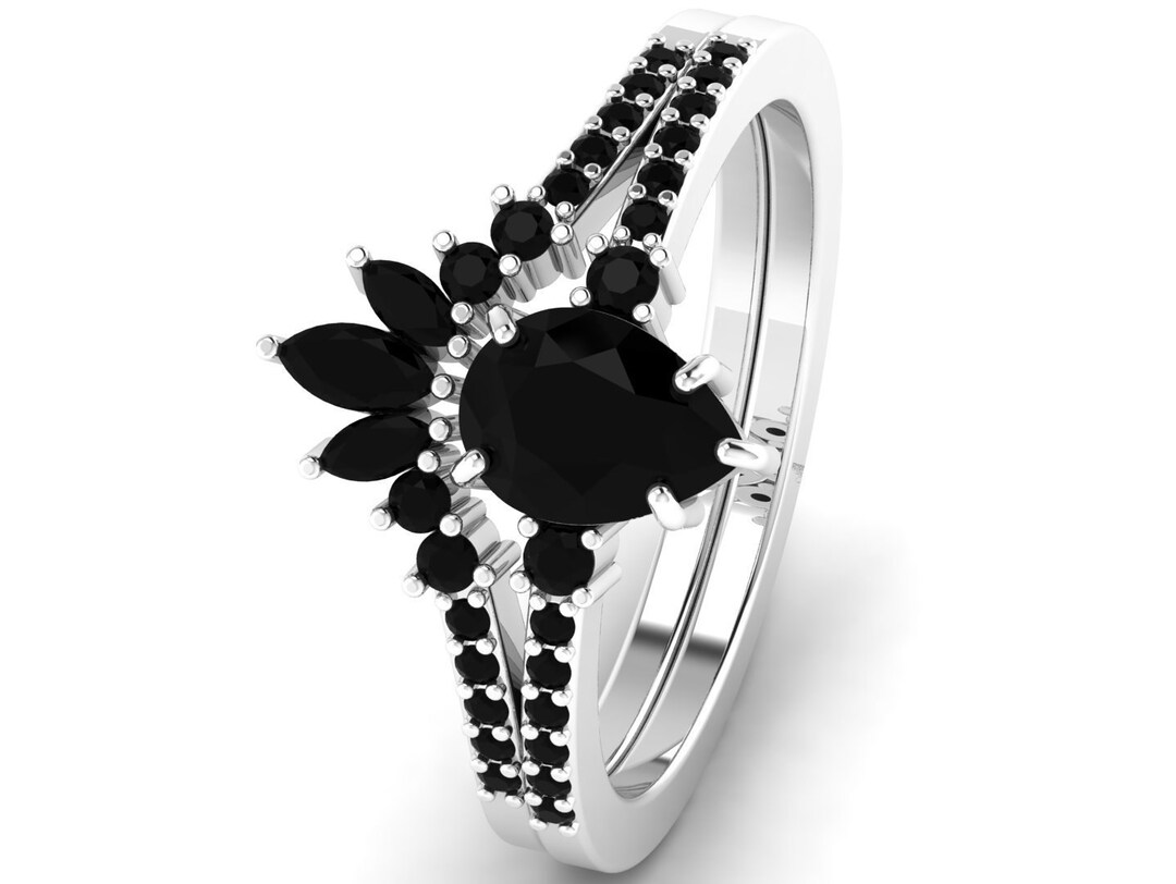 Black Onyx Engagement Ring Set Black Onyx Vintage Bridal Ring Set ...