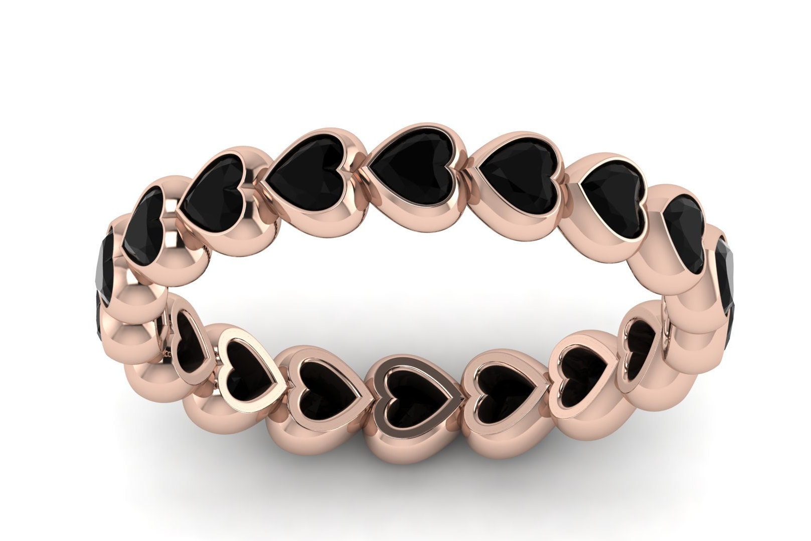 Heart Shape Eternity Ring Black Onyx Eternity Band Vintage | Etsy