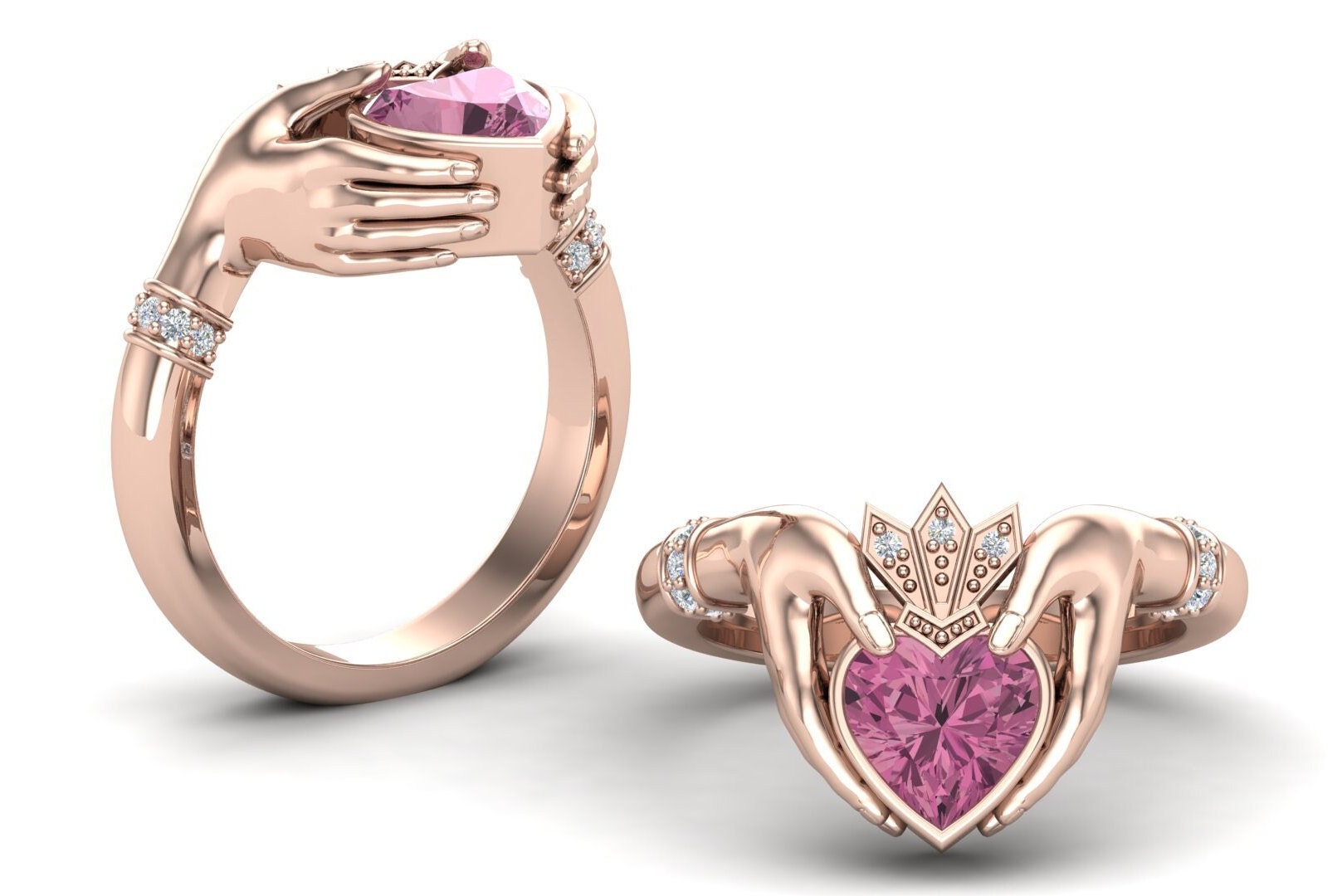 Pink Diamond Claddagh Ring