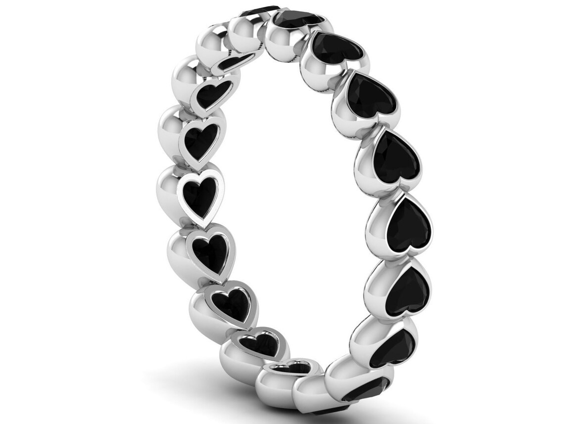Heart Shape Eternity Ring Black Onyx Eternity Band Vintage | Etsy