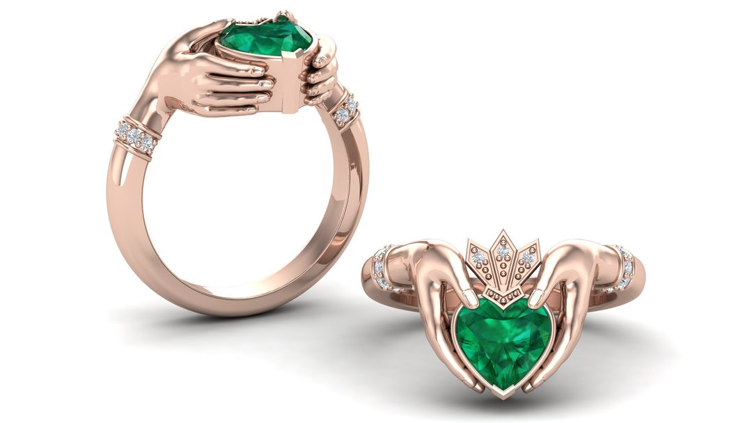 Vintage Emerald Claddagh Ring Lab Created Emerald Engagement Ring ...