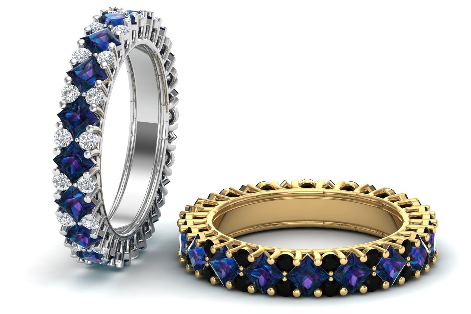 Alexandrite Eternity Band 14k Gold Alexandrite Engagement Band Lab ...