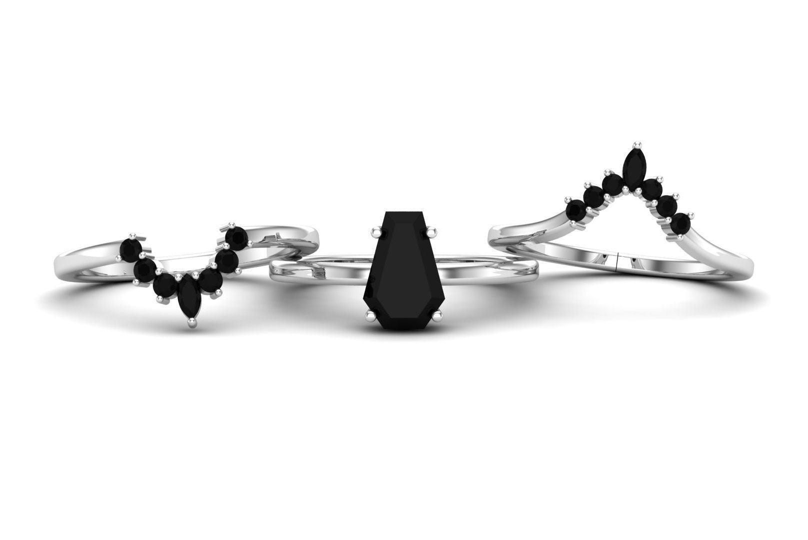 Antique Coffin Shaped Ring Set Coffin Cut Black Onyx - Etsy