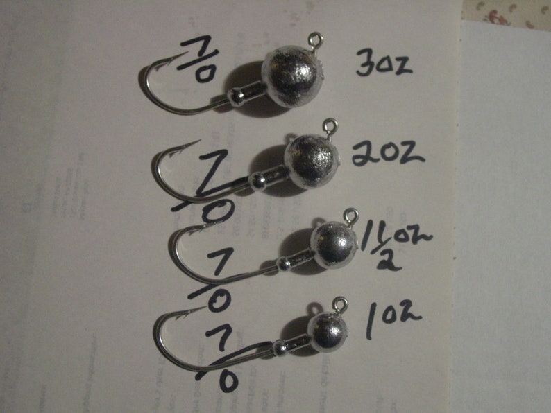 12 Pack ) Round Head Jigs W/C Salt Water Hooks 1, 1-1/2, 2 & 3 OZ - Etsy
