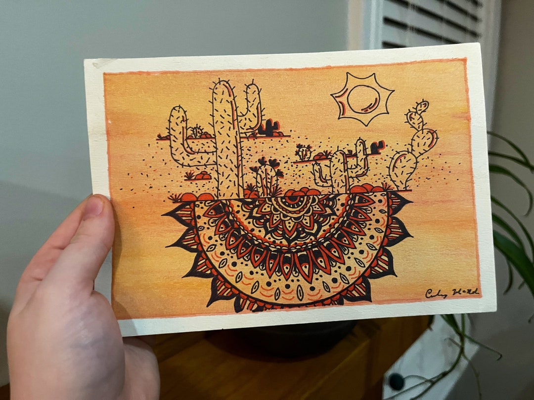 Desert Ink Drawing, Nature Mandala Doodle, Original Ink Drawing ...