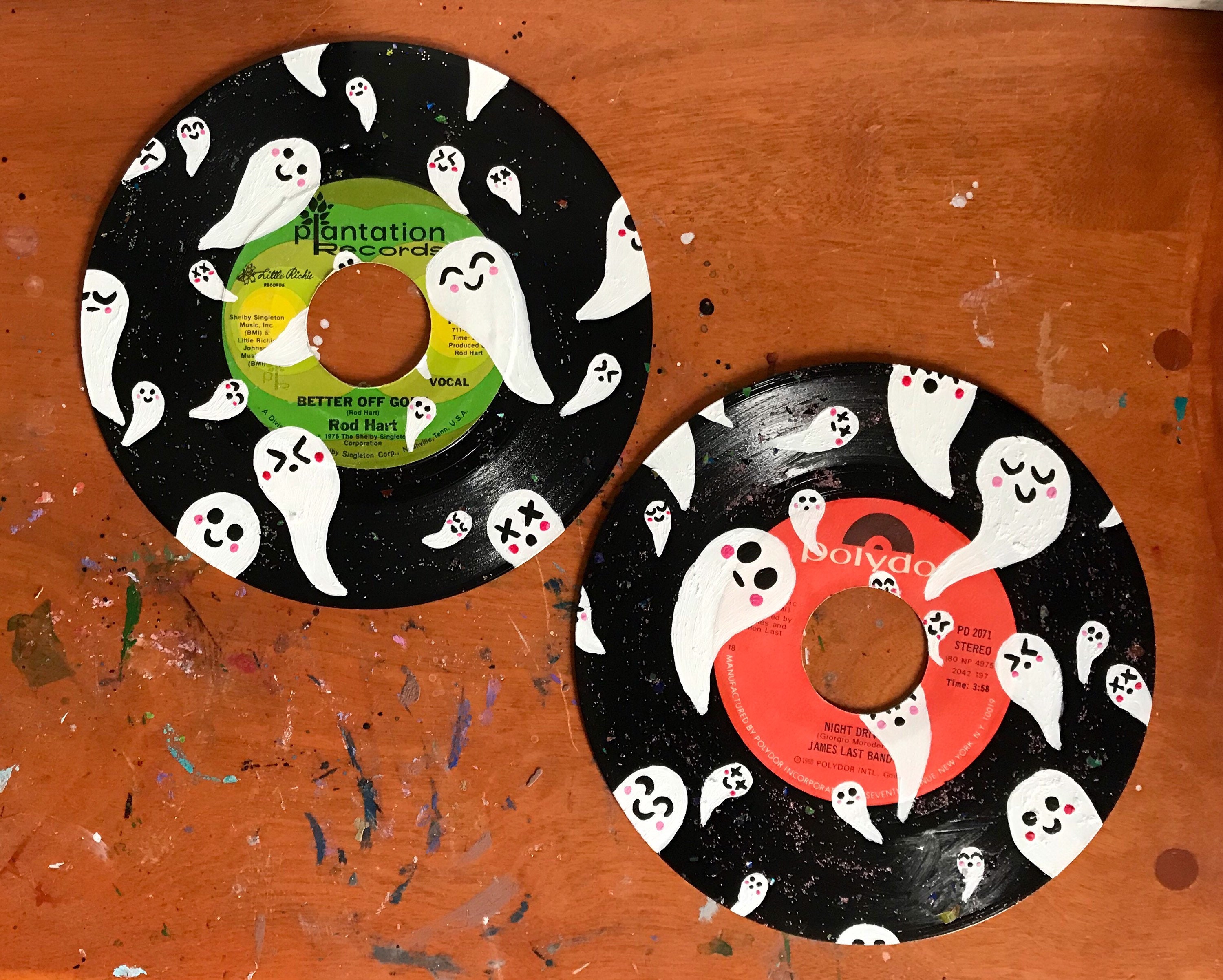 Spooky Ghosts Painting Repurposed Vinyl Record Halloween - Etsy