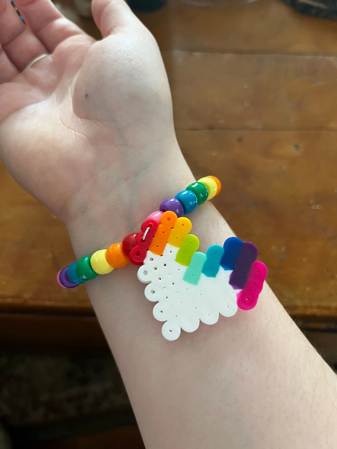 Rainbow Heart Kandi Bracelet Single, Rave Wear Accessories, Funky Kandi ...