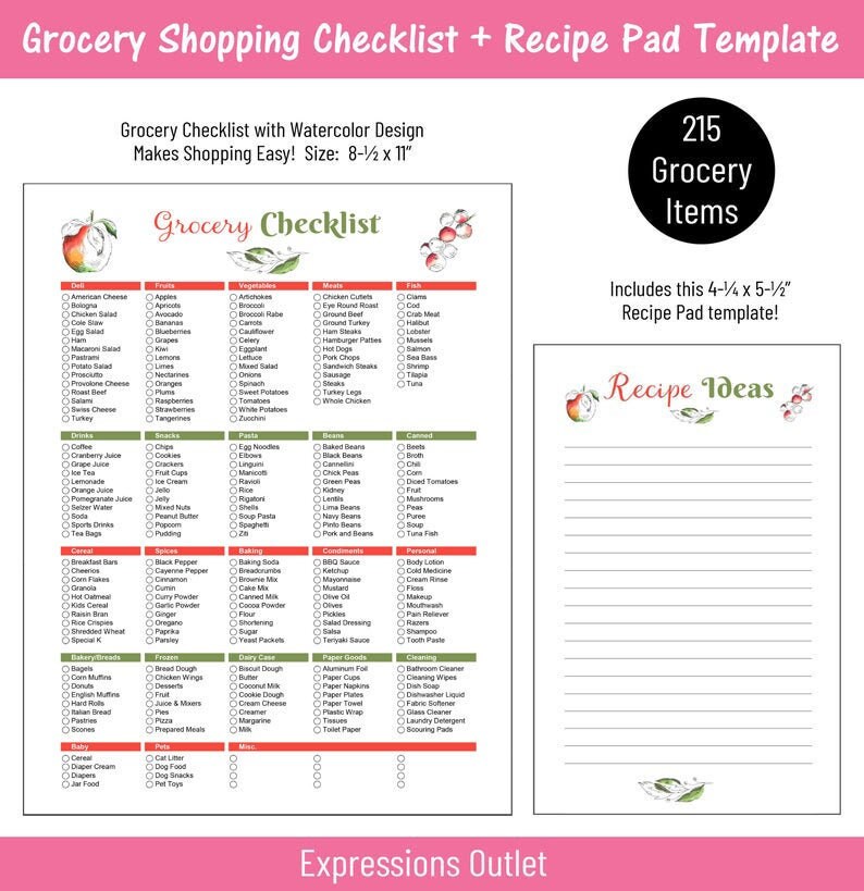 Grocery Checklist, Printable Grocery List, Shopping List - Etsy