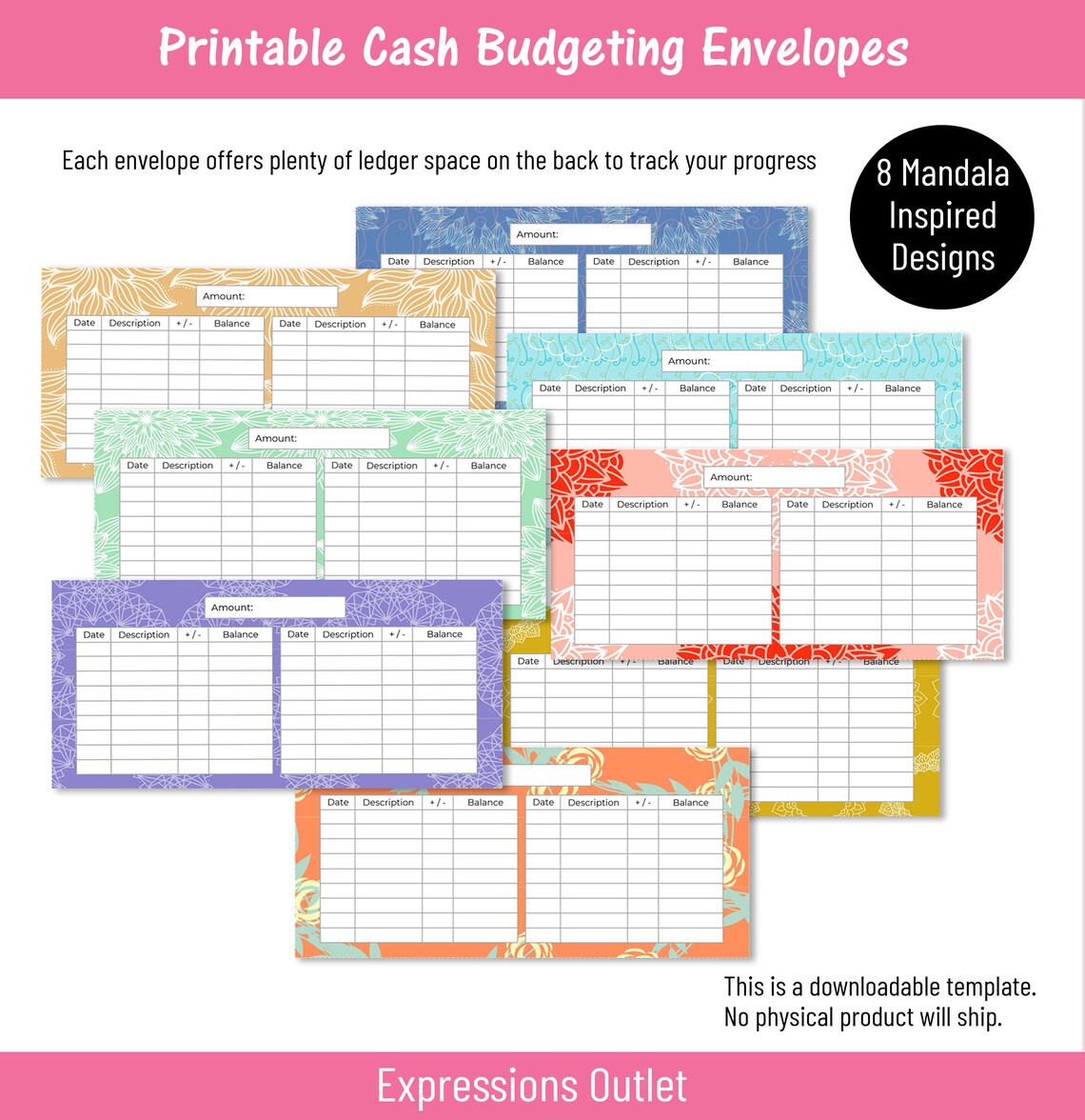 8 Printable Cash Envelope Designs Ramsey Inspired Envelopes, Colorful ...