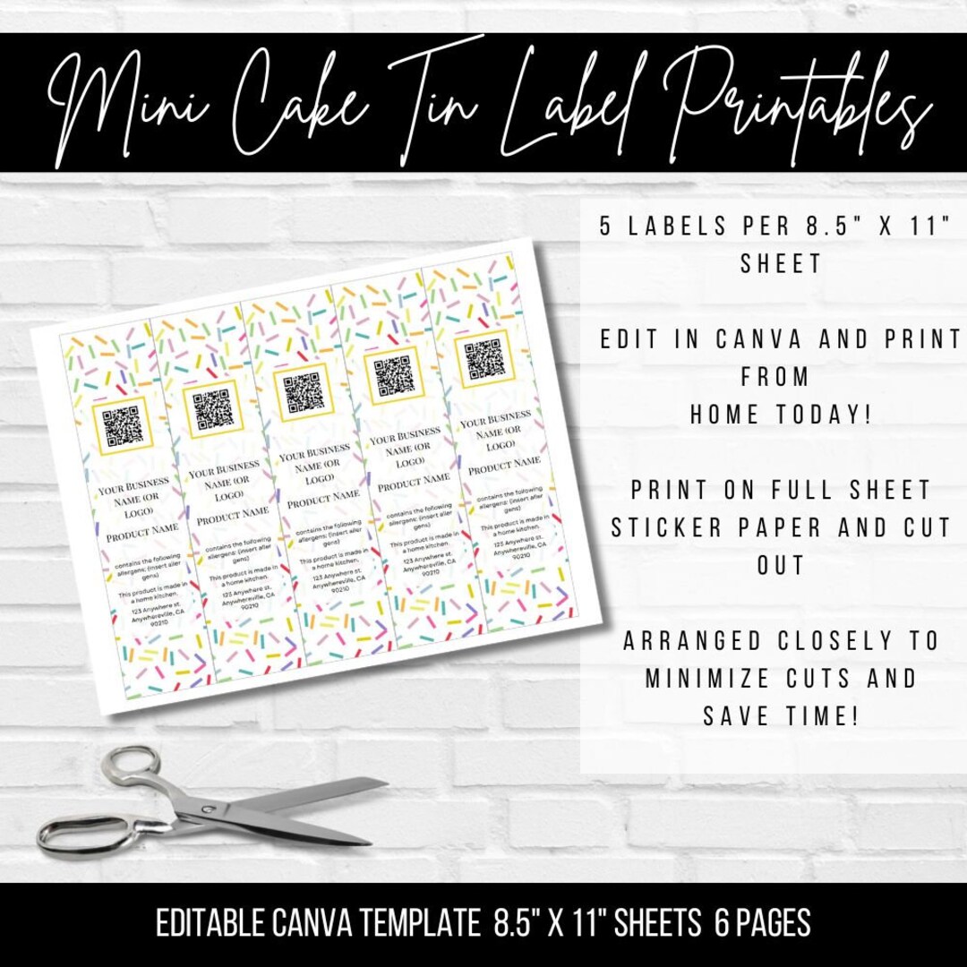 Sprinkle Cake Tin Label Template: Editable Mini Labels (canva) - Etsy