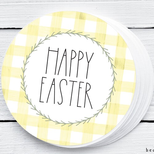 Printable 2 Round Easter Cookie Tag Happy Easter Blue - Etsy