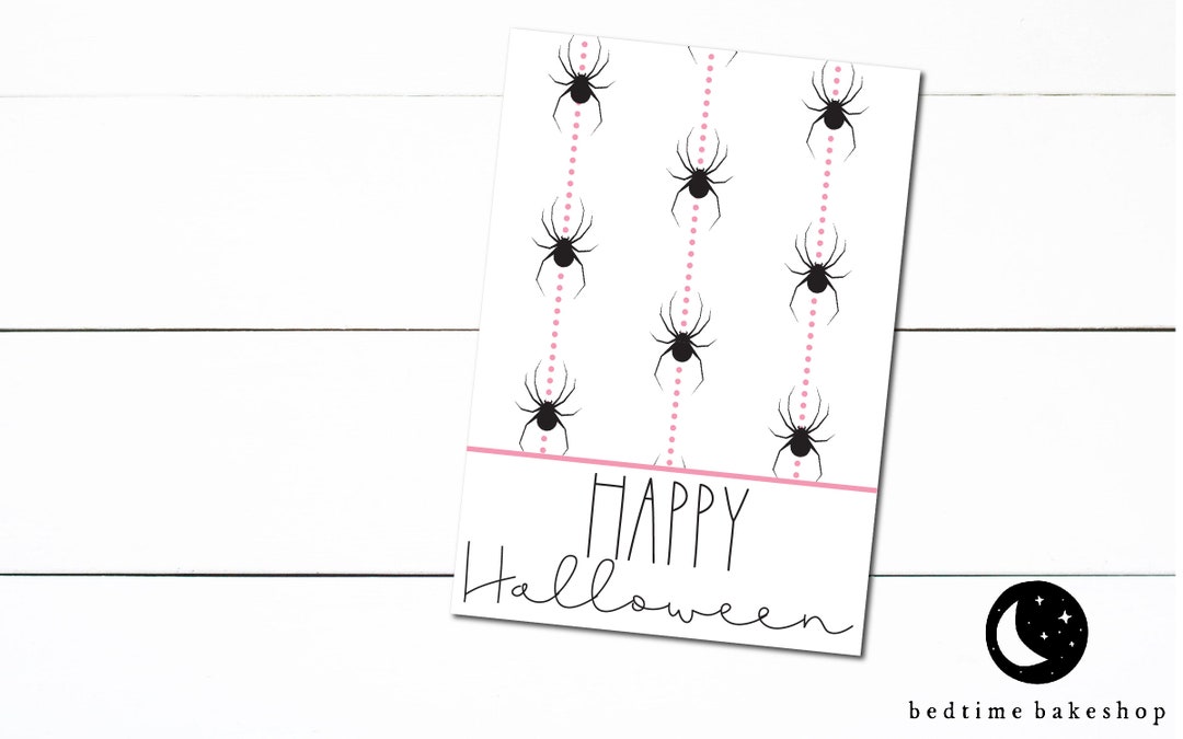 Printable Cookie Card Happy Halloween Pink Spiders 3.5 - Etsy