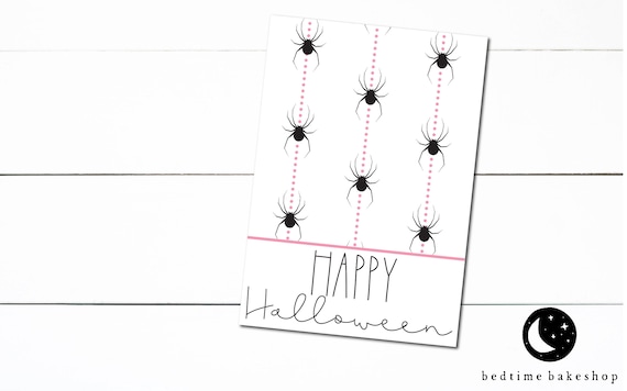 Printable Cookie Card Happy Halloween Pink Spiders 3.5 - Etsy
