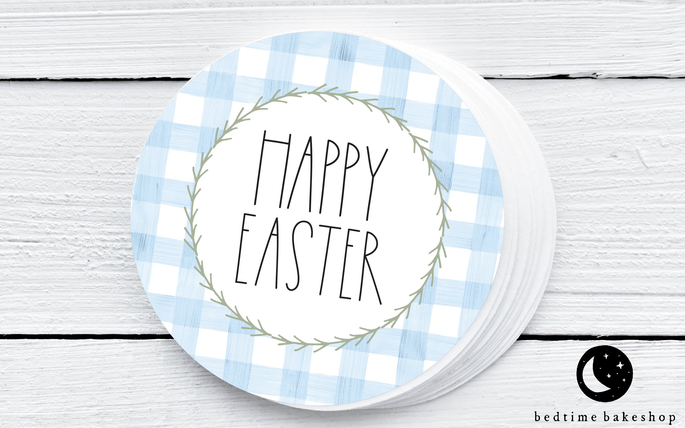 Printable 2 Round Easter Cookie Tag Happy Easter Blue | Etsy
