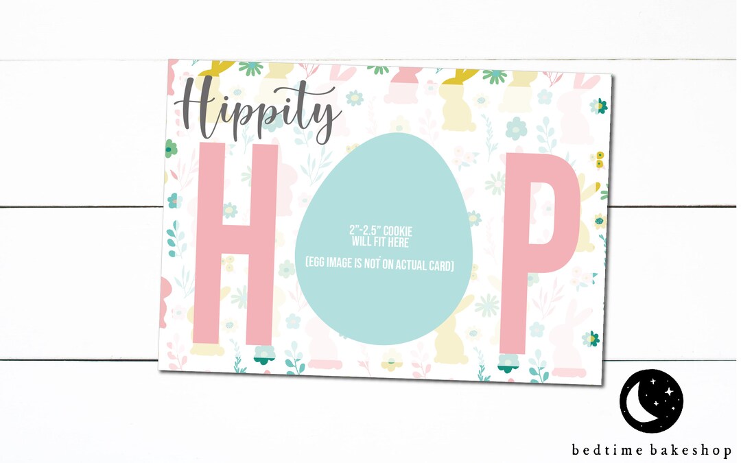 Printable Mini Cookie Card - 5" X 3.5" Happy Easter Hippity HOP Floral ...