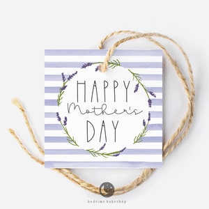Printable Mother's Day Cookie Tag - Watercolor Lavender Floral Square ...