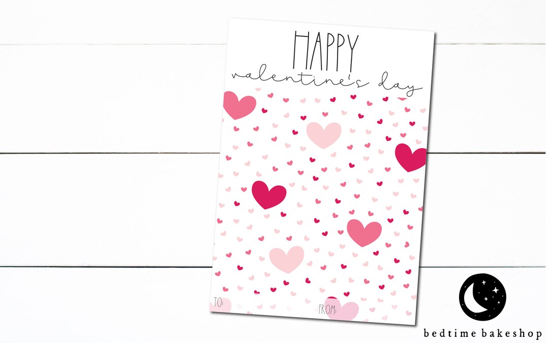 Printable Mini Cookie Card 3.5 X 5 Happy Valentine's Day Pink Scattered ...