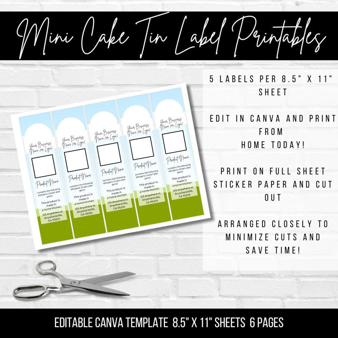 Fully Editable Mini Cake Tin Label Editable Template Canva, Cottage ...