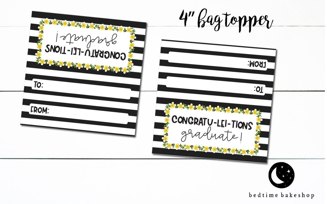 Digital 4"x4" Graduation Lei Cookies Tropical Hawaiian Printable Treat ...