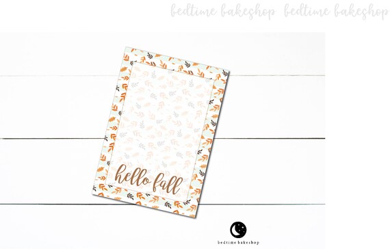 Printable Hello Fall Cookie Card Stripes and Leaves | Etsy