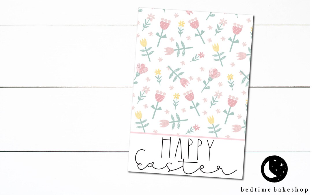 Printable Mini Cookie Card - 3.5" X 5" Happy Easter Spring Flowers ...