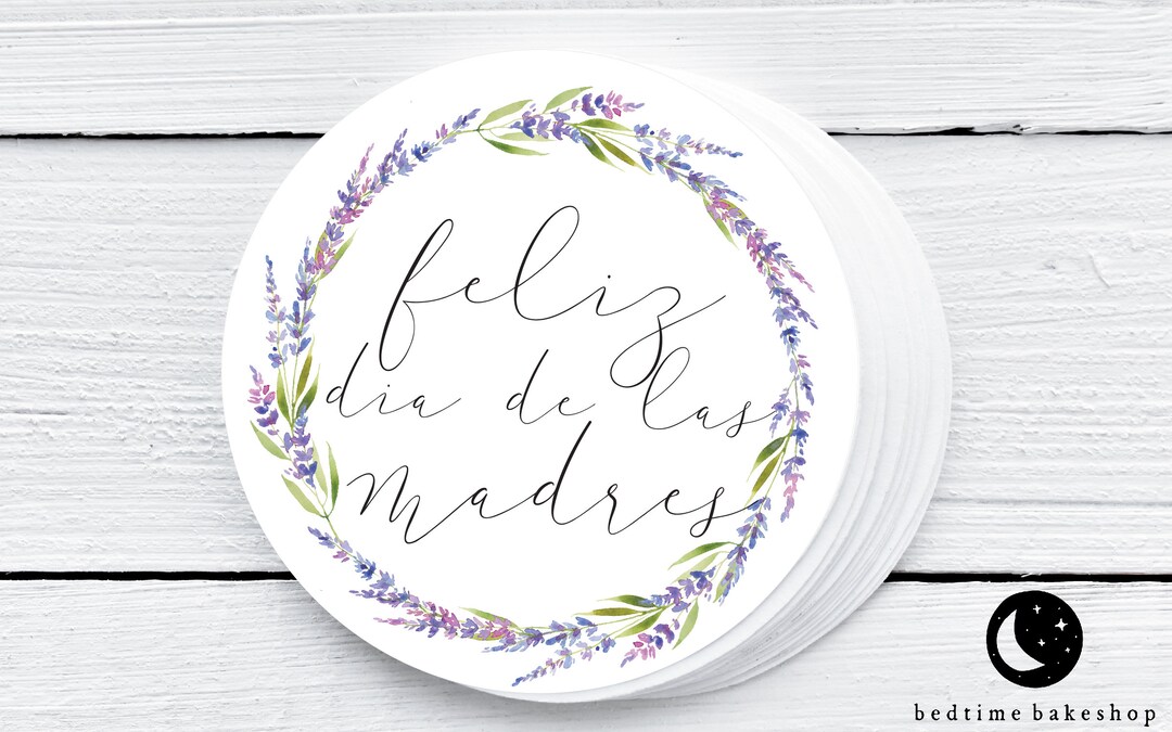 Printable 2" Round Spanish Mother's Day Cookie Tag - Lavender Wreath ...