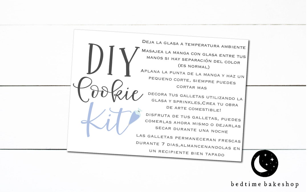 Printable SPANISH DIY Cookie Kit Instruction Card Periwinkle Piping Bag ...