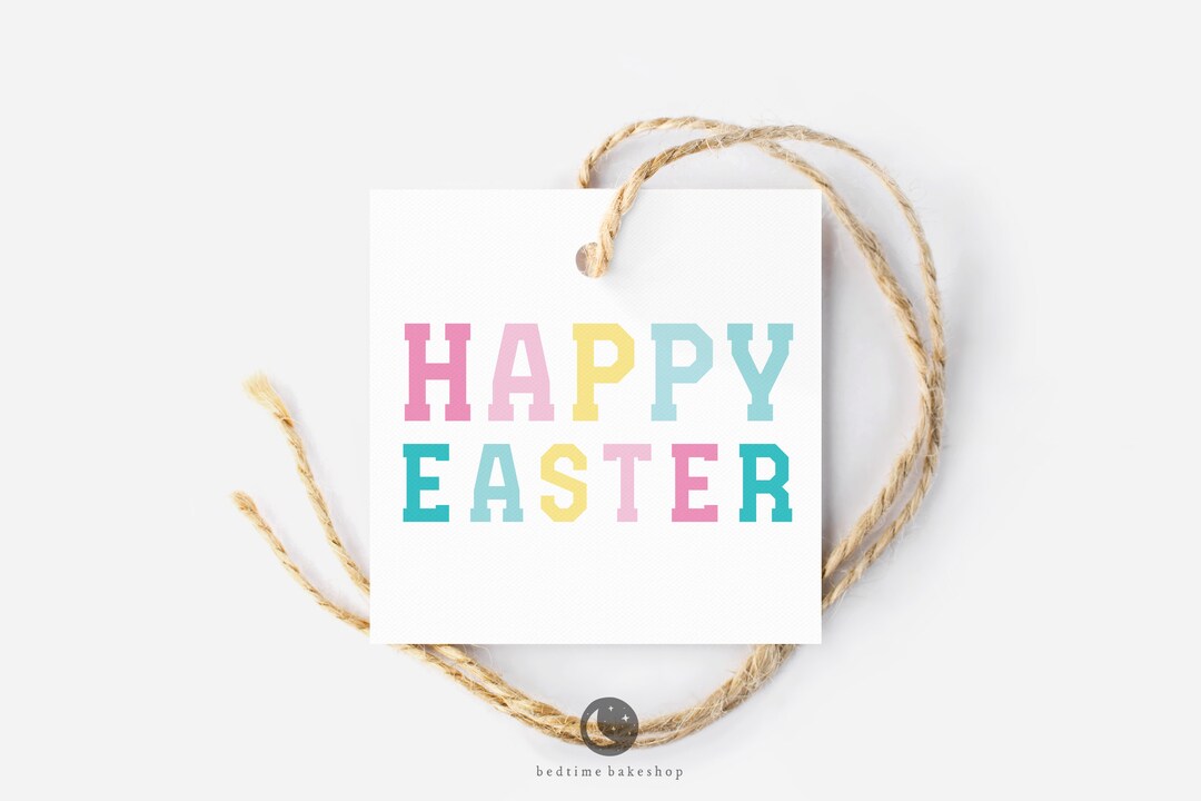 Printable Easter Cookie Tag Happy Easter Rainbow Minimalist Square 2 ...