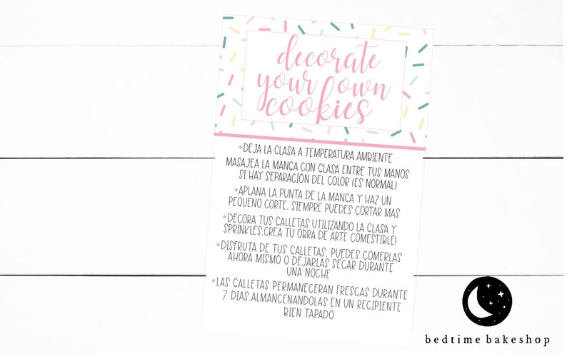 Printable SPANISH DIY Cookie Kit Instruction Card Pastel - Etsy