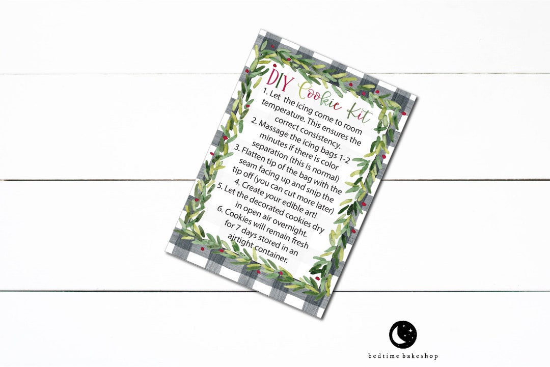 Printable Christmas DIY Cookie Kit Instruction Card Greenery - 3.5" X 5 ...