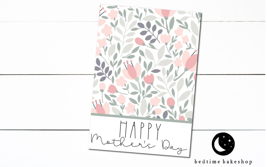 Printable Mini Cookie Card 3.5 X 5 Happy Mother's Day Dusty Pink Floral ...