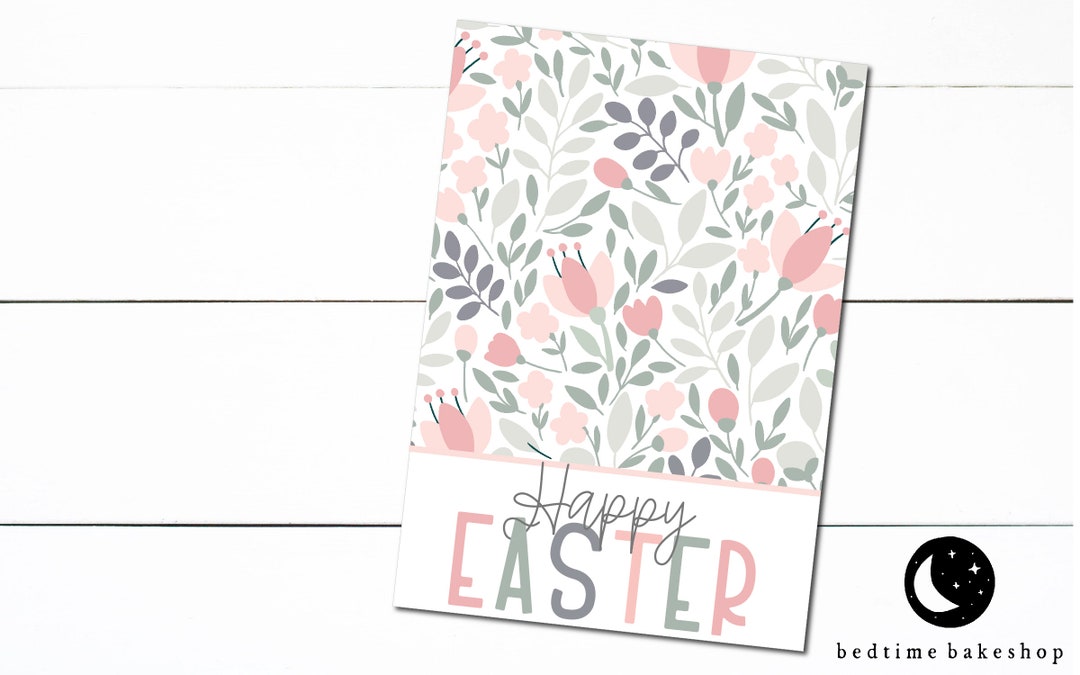 Printable Mini Cookie Card - 3.5" X 5" Happy Easter Dusty Pink Floral ...