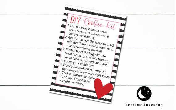 Printable Valentine's Day DIY Cookie Kit Instruction Card | Etsy